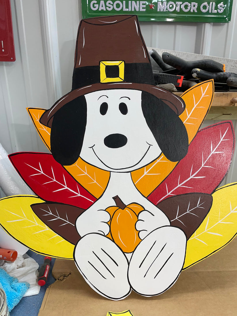 Hand Painted Wood Yard Art - Thanksgiving Turkey Snoopy Peanuts - Outd ...